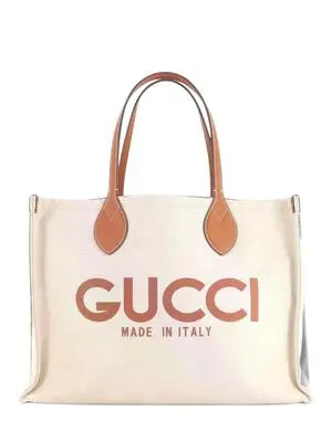 Gucci Logo Shopper Printed Canvas Medium Tote Bag - Neutrals