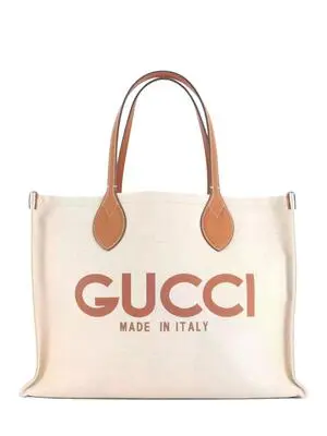 Gucci Gucci Logo Shopper Printed Canvas Medium Tote Bag Neutrals