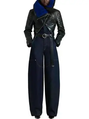 GIVENCHY Shearling-trim Cropped Biker Jacket