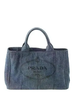 Prada 2013-2026 Denim Canapa Logo Tote Satchel - Blue