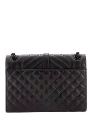 Saint Laurent Classic Monogram Envelope Satchel Mixed Matelasse Leather Medium Shoulder Bag - Black