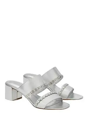FERRAGAMO Gancini Chain Leather Sandals Silver