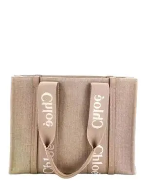 CHLOÉ Woody Canvas With Leather Medium Tote Bag