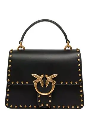 Pinko Mini Love One Top Handle Light Handbag In Leather With Mini Studs - Black