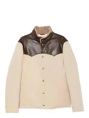 Brunello Cucinelli Brunello Cucinelli Shearling-Trim Leather-Yoke Jacket Neutrals