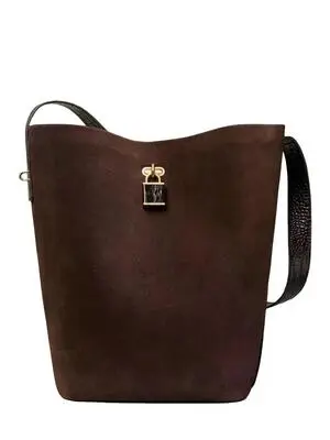 Tory Burch Lock Suede Slim Bucket Bag Brown