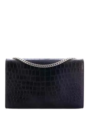 Saint Laurent Classic Monogram Tassel Crocodile Embossed Leather Medium Crossbody Bag - Black