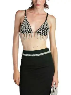 HIBOURAMA Triangle Crystal-embellished Fringed Top