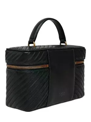 Pinko Medium Beauty Case With Shoulder Strap In Chevron Nappa - Black