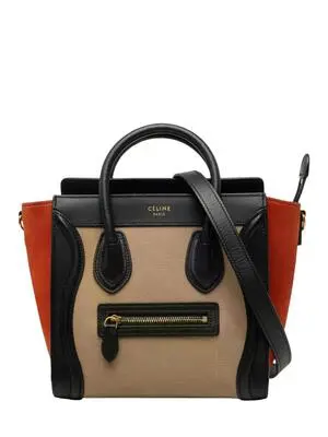 Celine 2018 Nano Tricolor Nubuck And Drummed Calfskin Luggage Tote Satchel - Brown