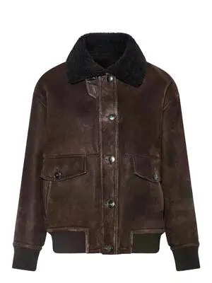 YVES SALOMON Shearling-collar Bomber Jacket - Brown