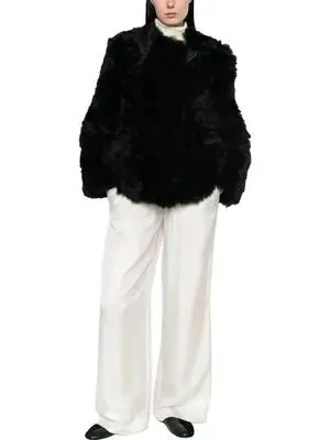 Soft Goat Shearling Coat - Black