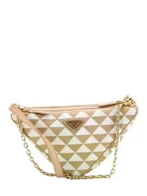 Prada Double Symbole Triangle Bag Leather And Jacquard Mini Shoulder Bag - Neutrals