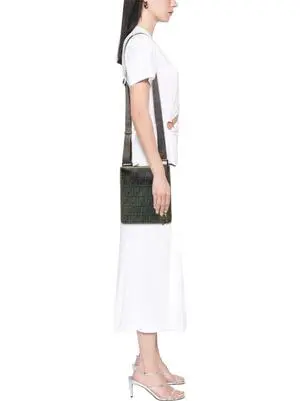 Fendi 2010-2026 Zucca Spalmati Flat Messenger Bag Crossbody Bag - Black