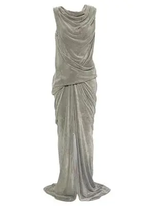Rick Owens Draped Velvet Maxi Dress - Grey