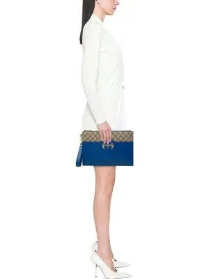 Gucci 2000-2015 Gg Supreme And Calfskin Cut Out Interlocking G Clutch Bag - Blue