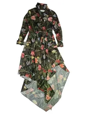 Off-White Floral-print Draped Midi Dress - Black