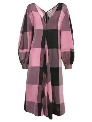 GANNI Checked Balloon-sleeve Mini Dress - Pink