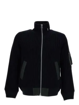 Sacai Ribbed Knit Jacket - Blue