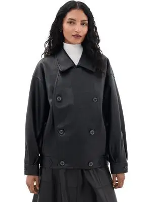 Source Unknown Vitellino Double Breasted Faux Leather Jacket - Black