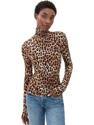 Alice + Olivia Delaina Turtleneck Top - Spotted Leopard