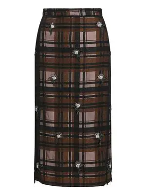 Essentiel Antwerp Kate Checked Floral-embellished Midi Skirt - Burnt Orange
