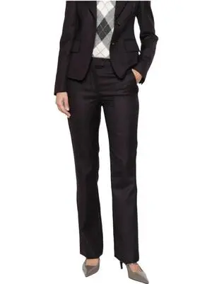 Burberry Checked Wool Trousers - Black