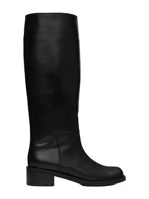 AMOMENTO Square Toe Knee-high Boots - Black