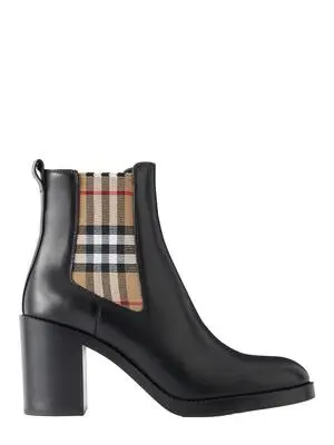 Burberry Check-trimmed Leather Boots - Black