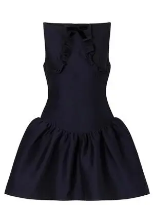 SHUSHU/TONG Bow-detail Ruffled Gathered Cady Mini Dress - Blue