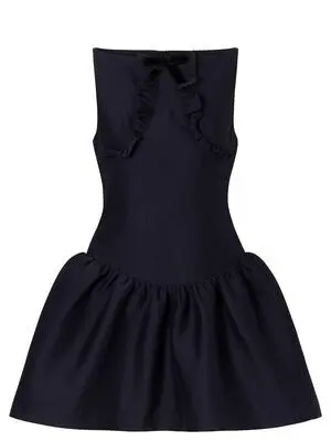 SHUSHU/TONG Bow-detail Ruffled Gathered Cady Mini Dress - Navy