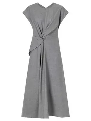 Victoria Beckham Aria Gathered Wool Midi Dress - Gray