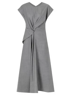 Victoria Beckham Aria Gathered Wool Midi Dress - Gray