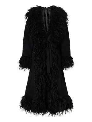 Anna Sui Belted Plush-trimmed Woven Coat - Black