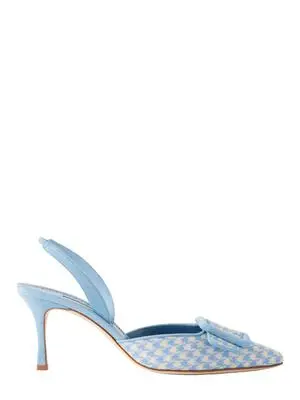 Manolo Blahnik Mayslibi 70 Suede-trimmed Houndstooth Slingback Pumps - Blue