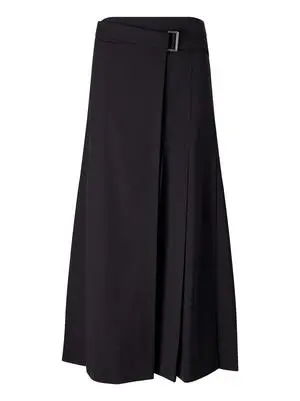 Brunello Cucinelli Pleated Wool-blend Wrap Midi Skirt - Black