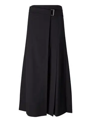Brunello Cucinelli Pleated Wool-blend Wrap Midi Skirt - Black