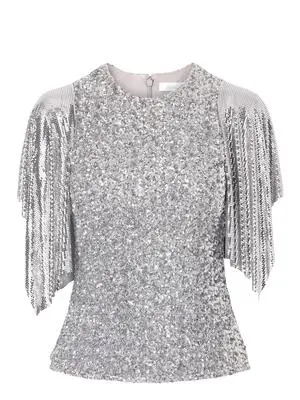 PACO RABANNE Chainmail-trimmed Sequined Mesh Blouse