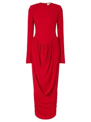 ILKYAZ OZEL Camino Gathered Crepe Gown - Red