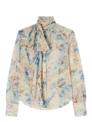 Alexander McQueen Pussy-bow Floral-print Silk-chiffon Blouse - Green