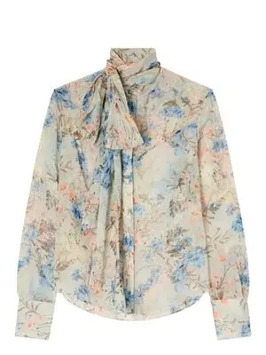 Alexander McQueen Pussy-bow Floral-print Silk-chiffon Blouse - Green