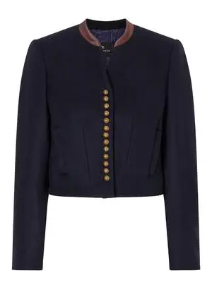 Etro Satin-trimmed Wool-blend Jacket - Navy