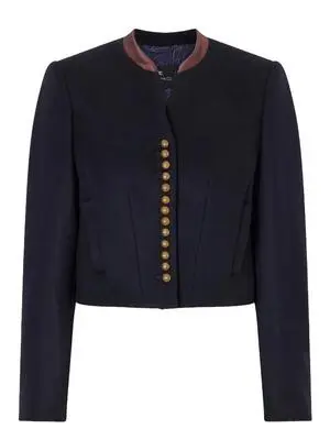 Etro Satin-trimmed Wool-blend Jacket - Navy