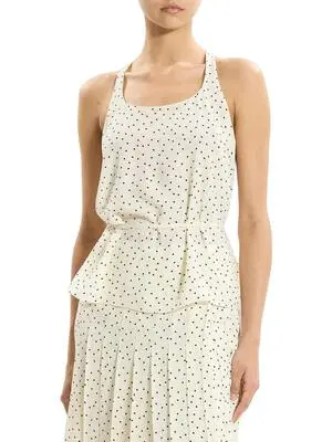 Theory Belted Halter Top In Polka Dot Georgette - Ivory Multi