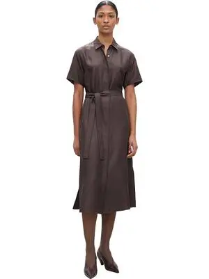 Theory Belted Silk Twill Shirt Dress - Cacao