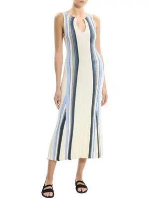 Theory Draped Tank Dress In Organic Cotton-blend - Ivory Multi