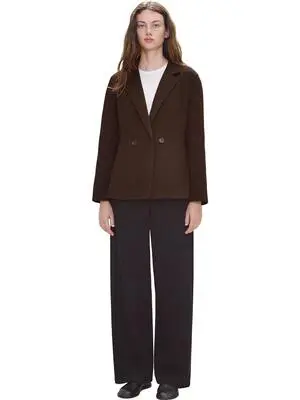 Theory Peplum Double-breasted Blazer In Double-face Wool-cashmere - Cacao