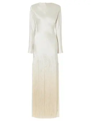 ILKYAZ OZEL Vesper Fringed Satin Gown - Neutrals