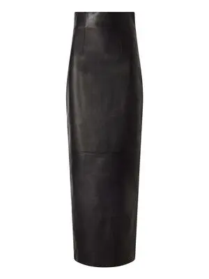 Khaite Loxley Leather Midi Skirt - Black
