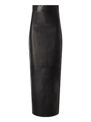 Khaite Loxley Leather Midi Skirt - Black